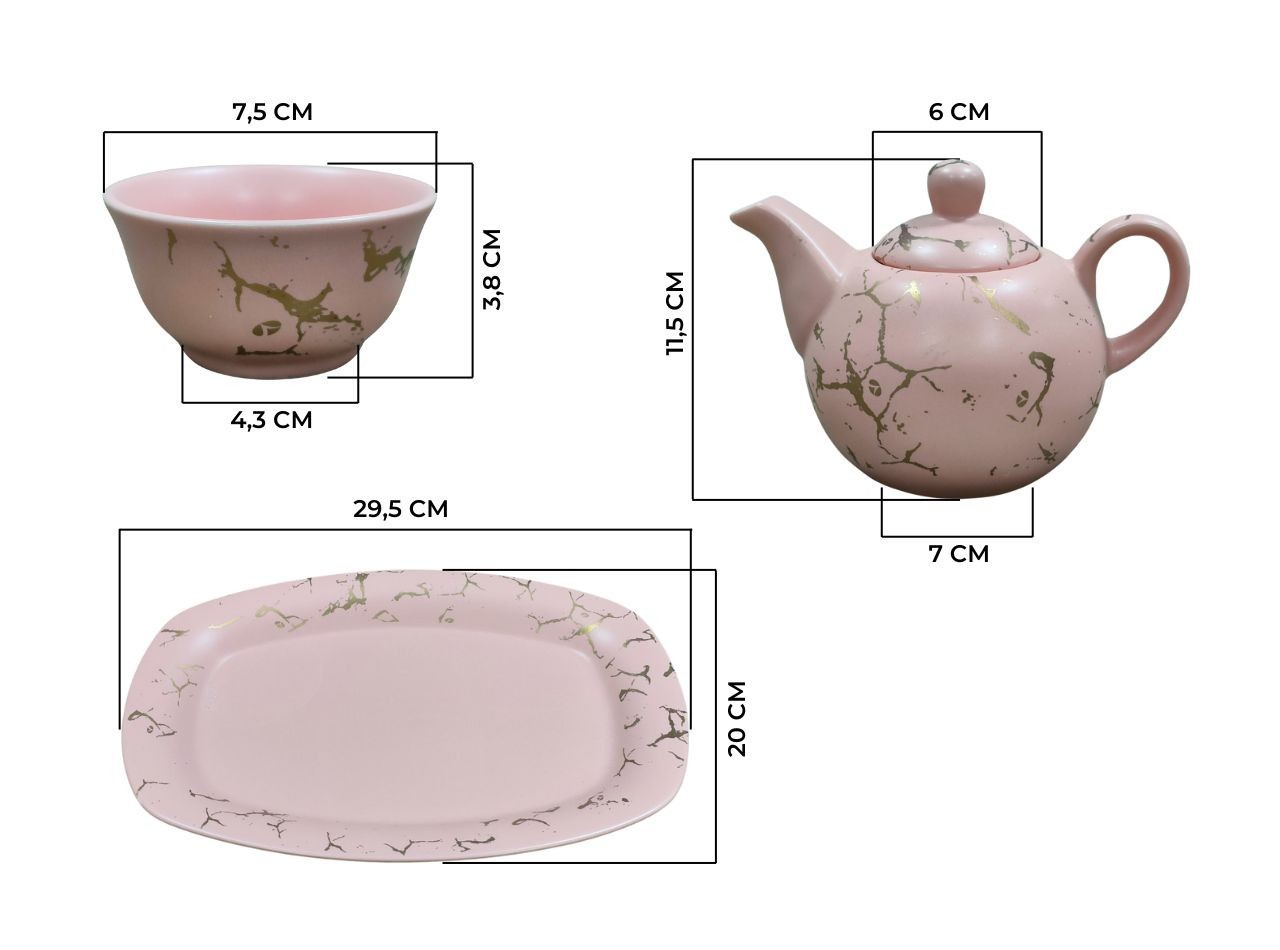 Vicenza Mangkuk Pempek dan Teko Cuko Set Motif Marmer - Pink